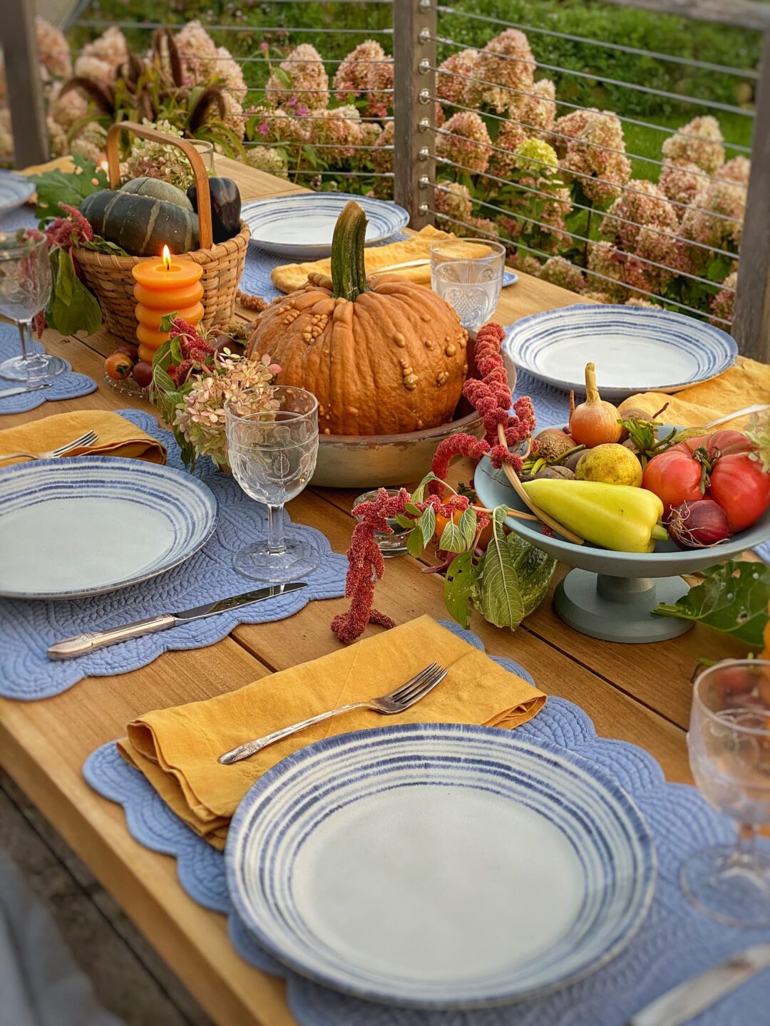 An Outdoor Harvest Table Set With Fall's Bounty - Molly in Maine