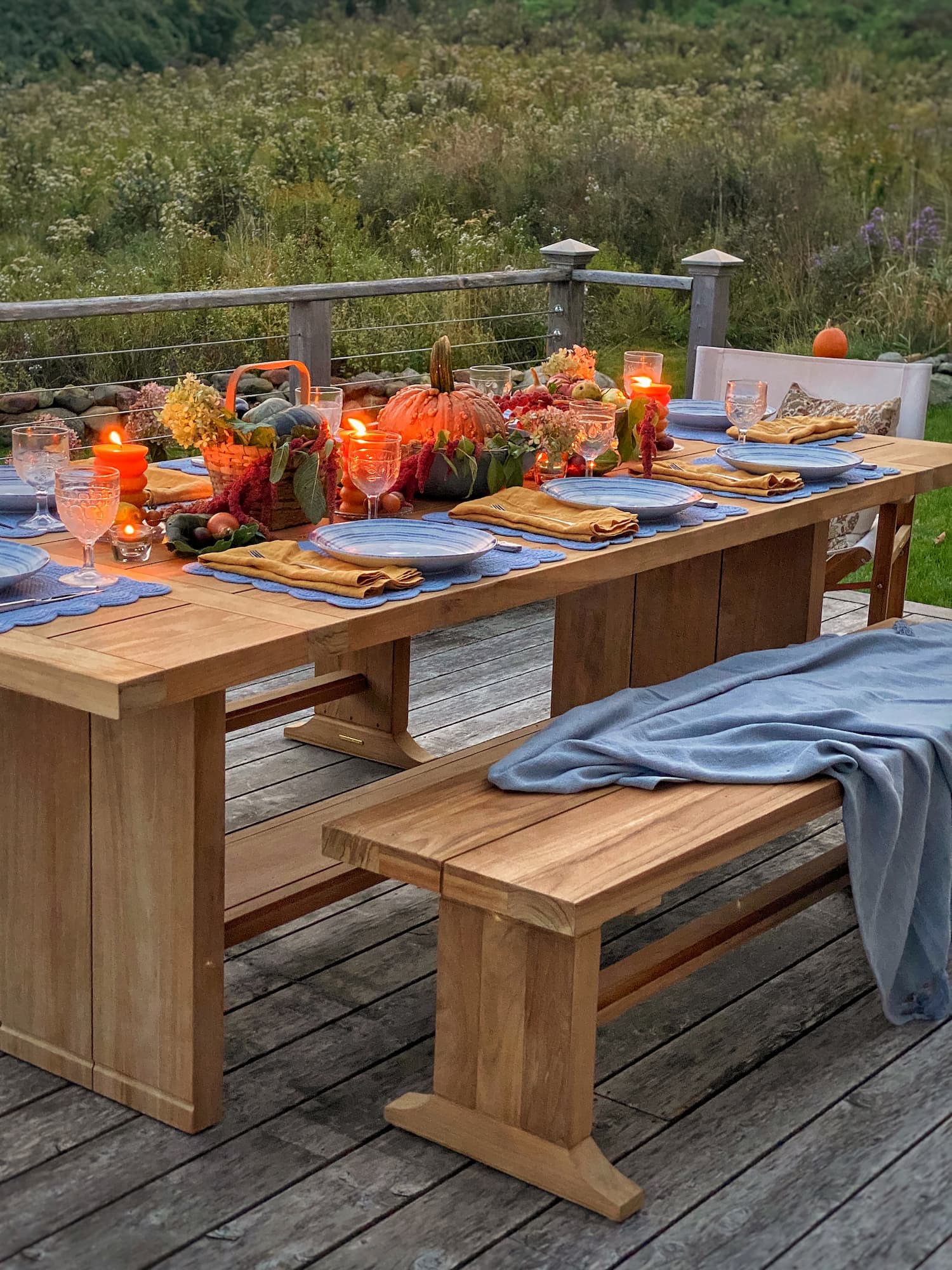 An Outdoor Harvest Table Set With Fall's Bounty - Molly in Maine
