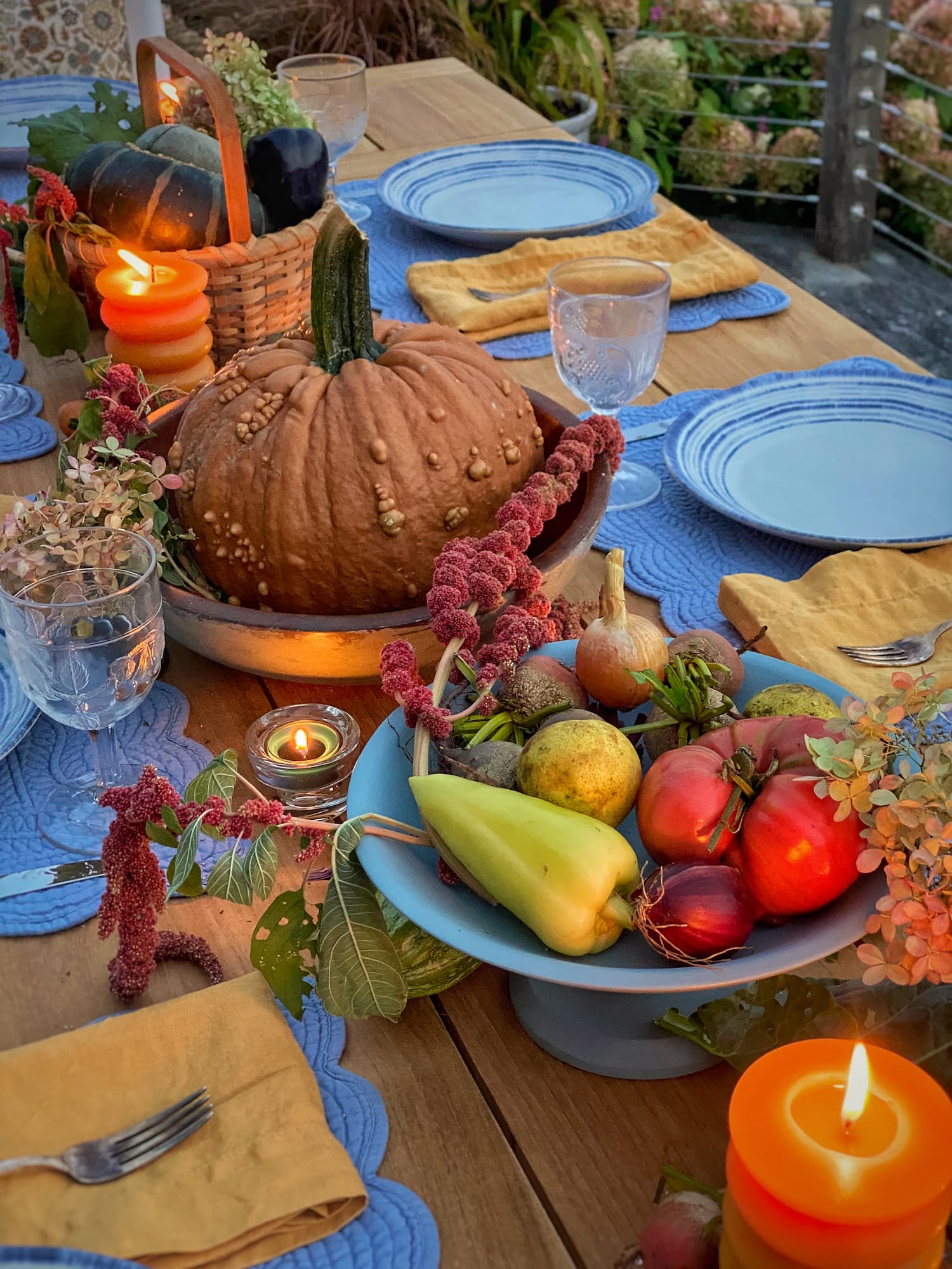 An Outdoor Harvest Table Set With Fall's Bounty - Molly in Maine