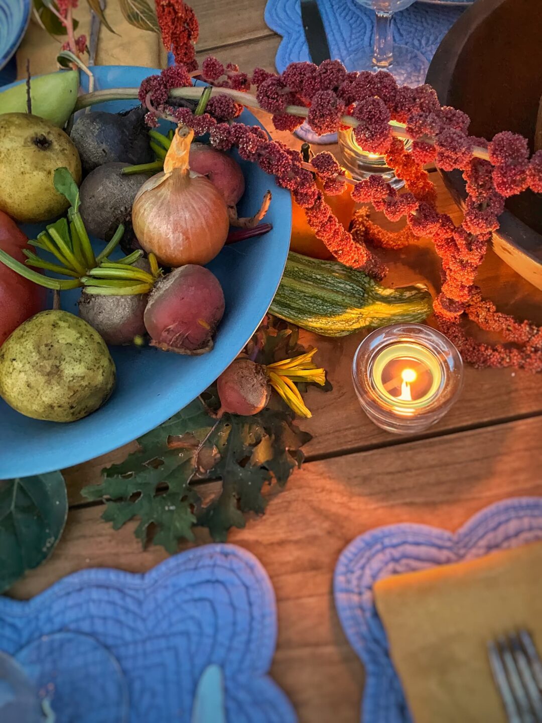 An Outdoor Harvest Table Set With Fall's Bounty - Molly in Maine