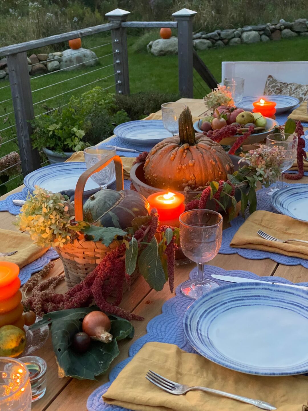 An Outdoor Harvest Table Set With Fall's Bounty - Molly in Maine