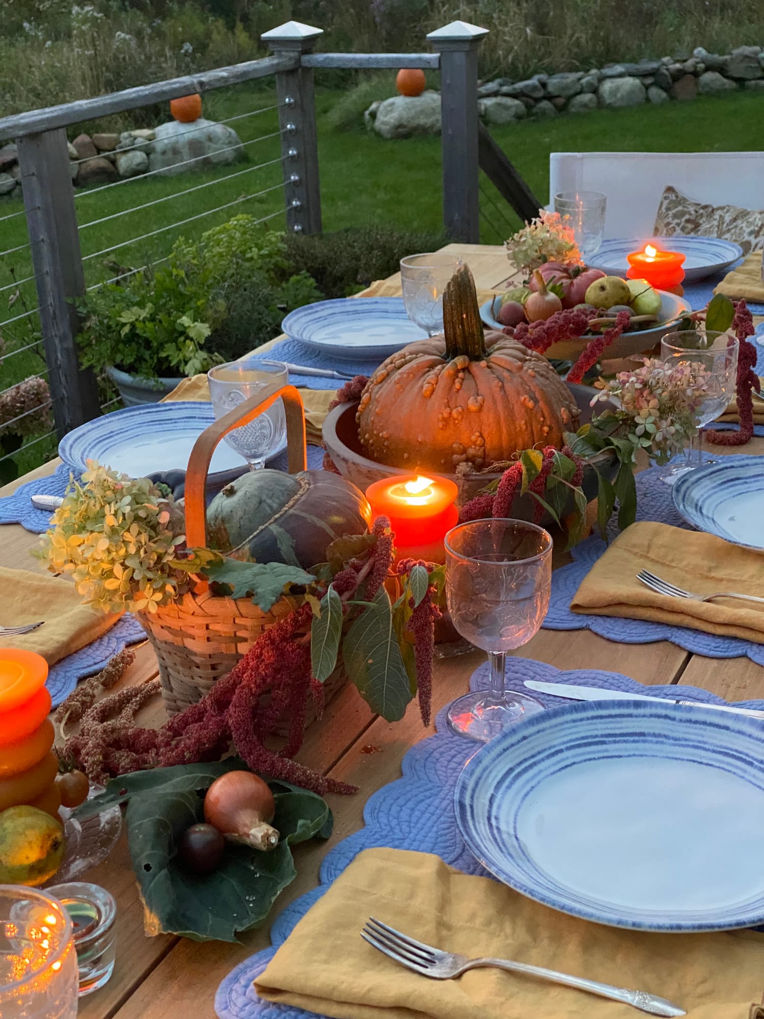 An Outdoor Harvest Table Set With Fall's Bounty - Molly in Maine